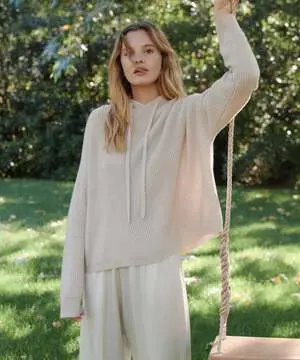 Jenni Kayne Cashmere Fisherman Sweater Hoodie - Tan