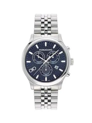FERRAGAMO Duo Chrono Stainless Steel Bracelet Watch/42mm - Silver Blue