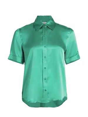 L'Agence Ellah Satin Silk Shirt Bright Seafoam