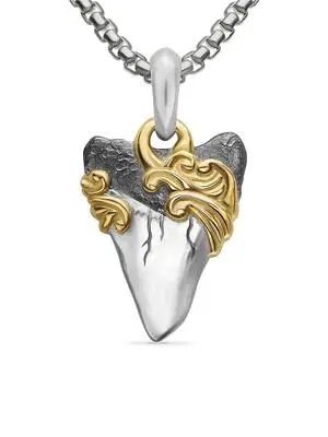 David Yurman Waves Shark Tooth Amulet In Sterling With 18k Yellow Gold, 25mm - Silver