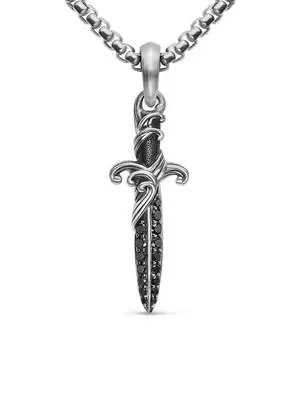David Yurman Waves Dagger Amulet In Sterling Silver With Black Diamonds, 31mm - Black Diamond