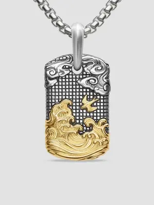 David Yurman Waves Tag In Sterling With 18k Yellow Gold, 27mm - Silver