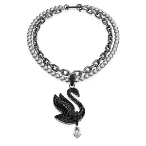 SWAROVSKI Swan Choker And Brooch - Black