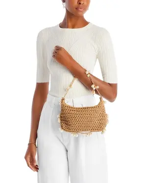 Aqua Seashell Raffia Shoulder Bag