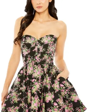 Mac Duggal Strapless Brocade Mini Dress