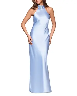 Aqua Sleeveless Satin Gown - Light Blue