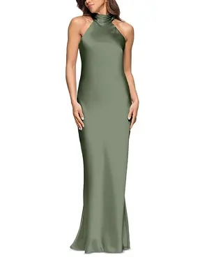 Aqua Sleeveless Satin Gown - Olive