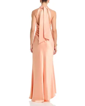 Aqua Sleeveless Satin Gown - Peach