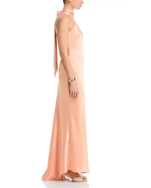 Aqua Sleeveless Satin Gown - Peach