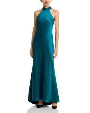 Aqua Aqua Sleeveless Satin Gown Teal