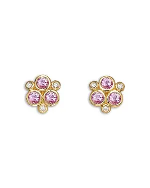 Temple St. Clair 18k Yellow Gold Sapphire And Diamond Stud Earrings - Pink/gold