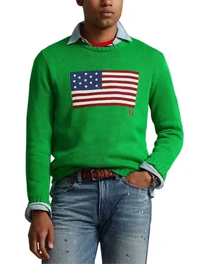 Polo Ralph Lauren Cotton American Flag Crewneck Sweater Green
