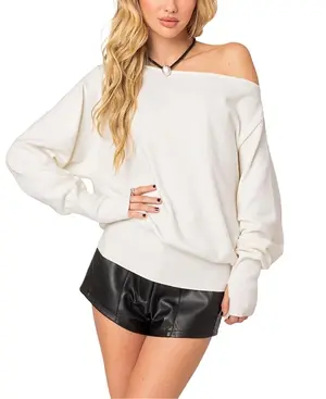 Women's Cream Off Shoulder Sweaters
