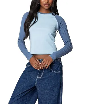 EDIKTED Raya Long Sleeve T-shirt - Blue