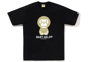 A BATHING APE Logo Monogram Baby Milo Tee Shirt Black Beige