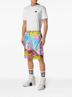 Philipp Plein Bombing Graffiti Silk Bermuda Shorts