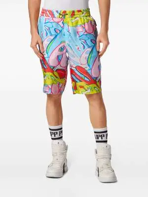 Philipp Plein Bombing Graffiti Silk Bermuda Shorts