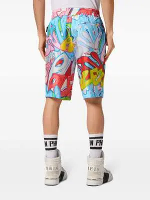 Philipp Plein Bombing Graffiti Silk Bermuda Shorts