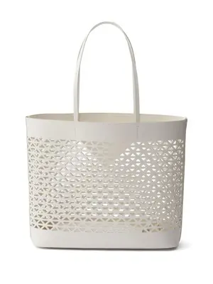 Prada Leather Logo-perforated Tote Bag - White