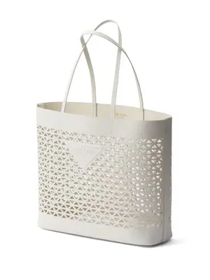 Prada Leather Logo-perforated Tote Bag - White