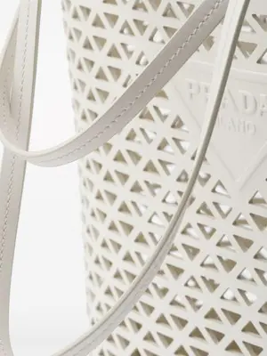 Prada Leather Logo-perforated Tote Bag - White