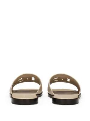 Dolce & Gabbana Embossed-logo Leather Slides - Neutrals