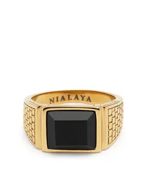 NIALAYA JEWELRY Golden Brick Agate Ring - Gold