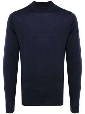 John Smedley Mock Neck Jumper - Blue