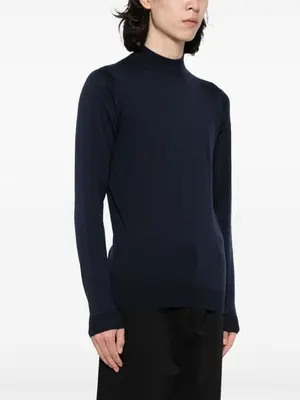 John Smedley Mock Neck Jumper - Blue
