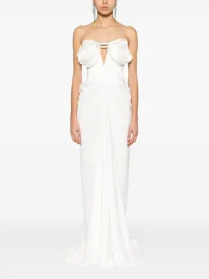 ANA RADU Floral-appliqué Draped Gown