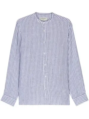 Officine Générale Striped Linen Blend Shirt - Blue