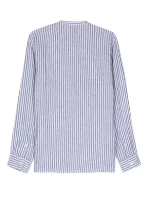 Officine Générale Striped Linen Blend Shirt - Blue
