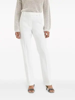 Brunello Cucinelli Cotton Tailored Straight Trousers With Monili Chain Detail