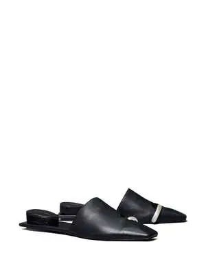 Tory Burch Pierced Leather Slippers - Black