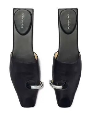 Tory Burch Pierced Leather Slippers - Black