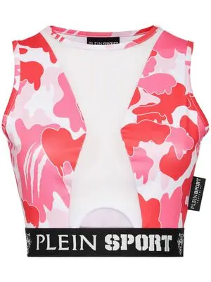PLEIN SPORT Camouflage-print Panelled Cropped Top - Pink
