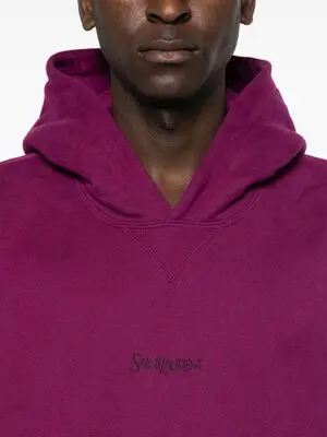 Saint Laurent Logo-embroidered Cotton Hoodie - Purple