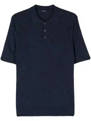 BARBA NAPOLI Ribbed-knit Polo Shirt - Blue