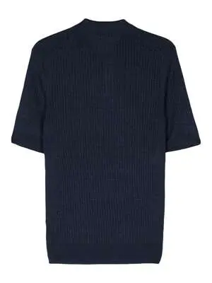 BARBA NAPOLI Ribbed-knit Polo Shirt - Blue