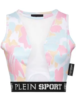 PLEIN SPORT Camouflage-print Panelled Cropped Top - Pink