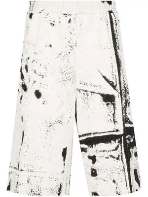 Alexander McQueen Abstract-print Twill Shorts - White