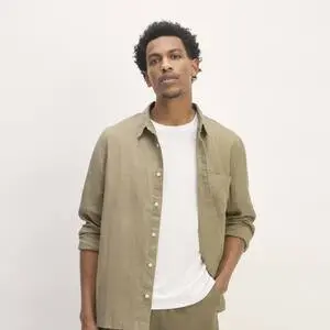 Everlane Linen Straight Hem Shirt Khaki
