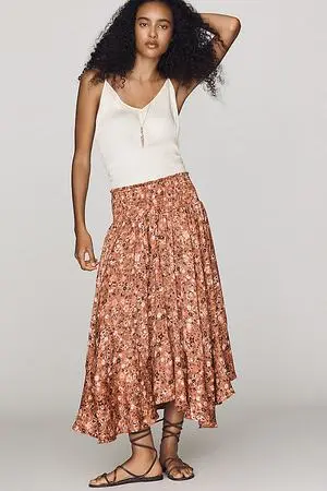 Anthropologie Smocked-waist Skirt - Rust