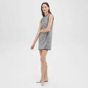 Theory Relaxed Sleeveless Canvas Tweed Dress - Coffee/brown