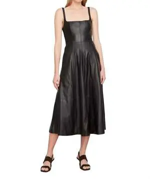 Vince Vince Square Neck Leather Dress - Black