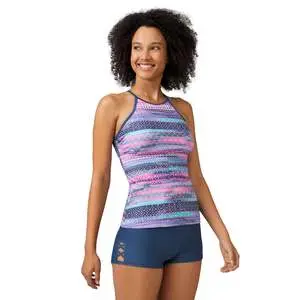 Free Country High Neck Macrame Back Tankini Top - Multi