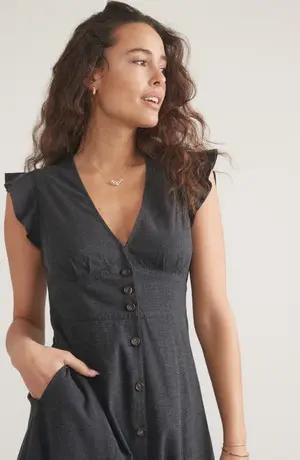 Marine Layer Camila Button Front Midi Dress - Black