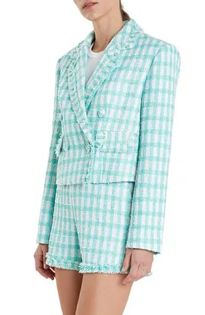 English Factory Check Bouclé Blazer - Mint