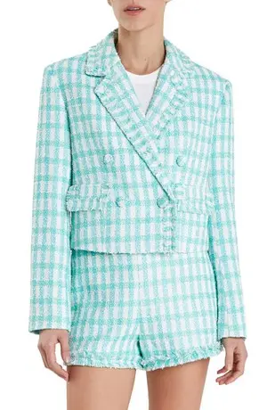 English Factory Check Bouclé Blazer - Mint