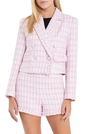 English Factory Check Bouclé Blazer - Pink